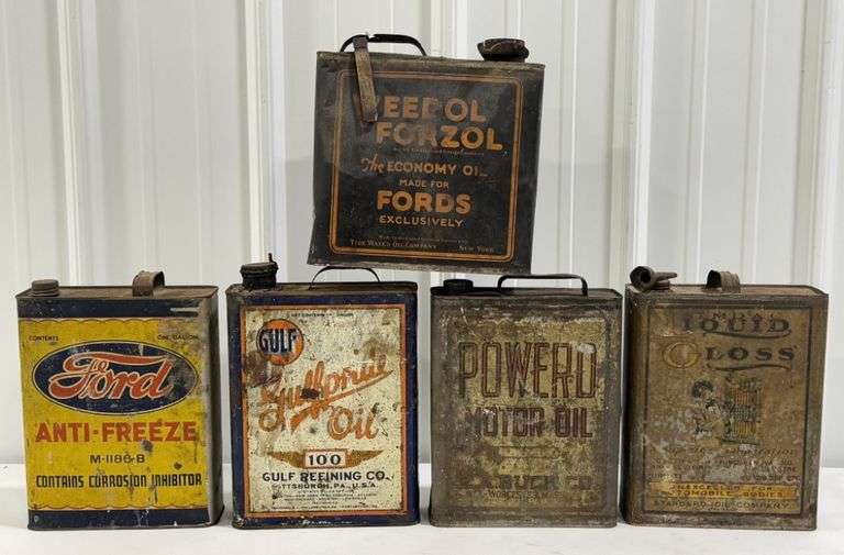 Lot of 5 Early One Gallon Slim Oil Cans - Kraft Auction Service, LLC