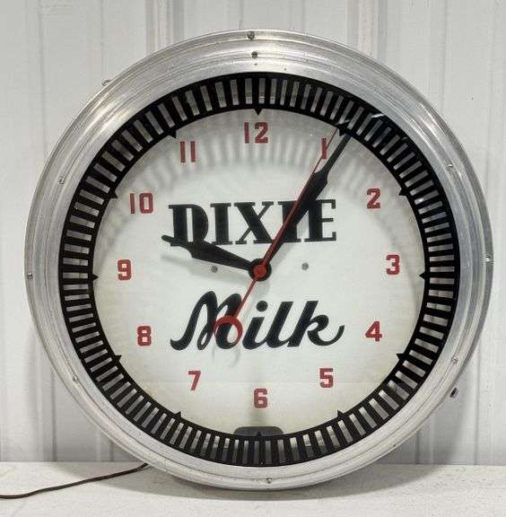 Vintage 20" Dixie Milk Neon Advertising Clock - Kraft Auction Service, LLC