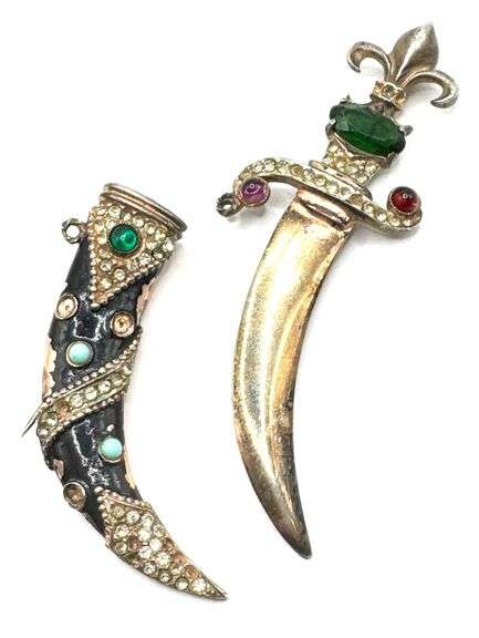 1940's Urie Mandle Sterling Silver Enameled Rhinestone Dagger & Sheath ...