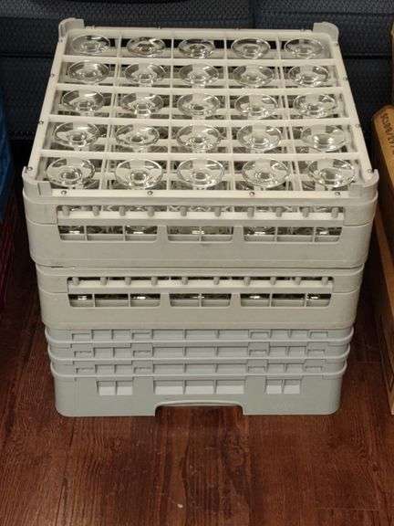 Glass Wine Glasses (3"×4.5") w/ Stackable Glass Storage Racks *(Bidding ...