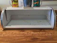 Bread Box, Lard Container, Salt, and Pepper Shakers. - Kraft Auction ...