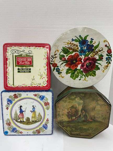 (AP) Robin Hood Meets Maid Marion Tin, Massilly Biscuit Tin, Olive Can ...