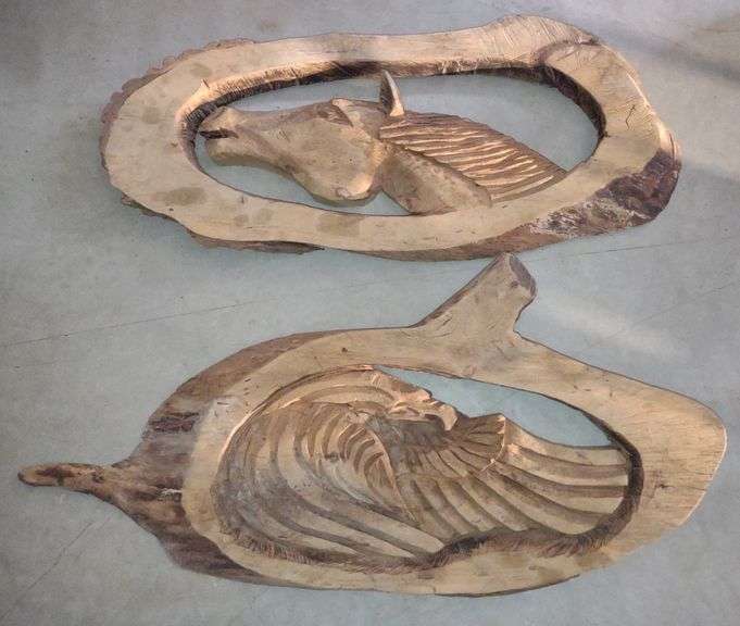 Tree Wood Hand Carved Decor Art Pieces Incl. Eagle & Horse - Kraft ...