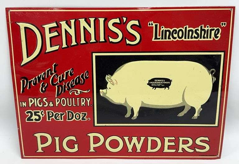 Vintage Dennis’s Pig Powder Embossed Tin Advertising Sign - Kraft ...