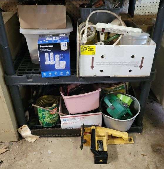 Contents Of Shelf Includes A Panasonic Cordless Phone, Power Strip ...