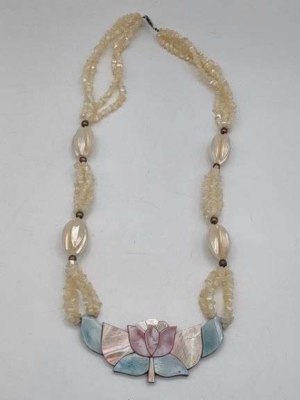 (D) Mult-Strand Mosaic Lotus Inlay Flower Pendant - Kraft Auction ...
