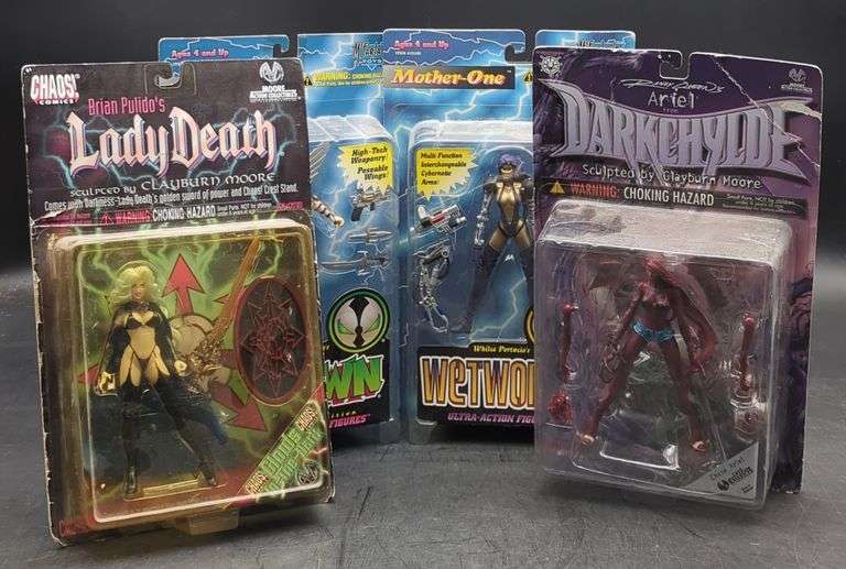 (JT) Spawn, wetworks, Lady Death, Darkchylde action figure in packaging ...