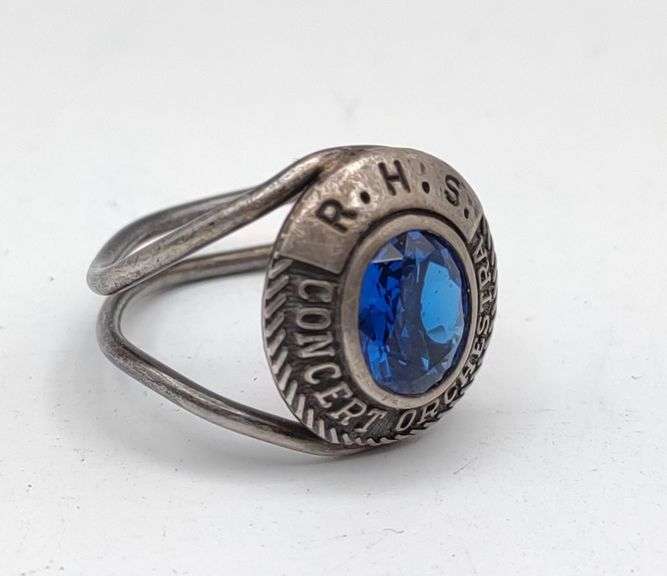 (D) Sterling Silver "RHS Concert Orchestra" Blue Stone Class Ring ...