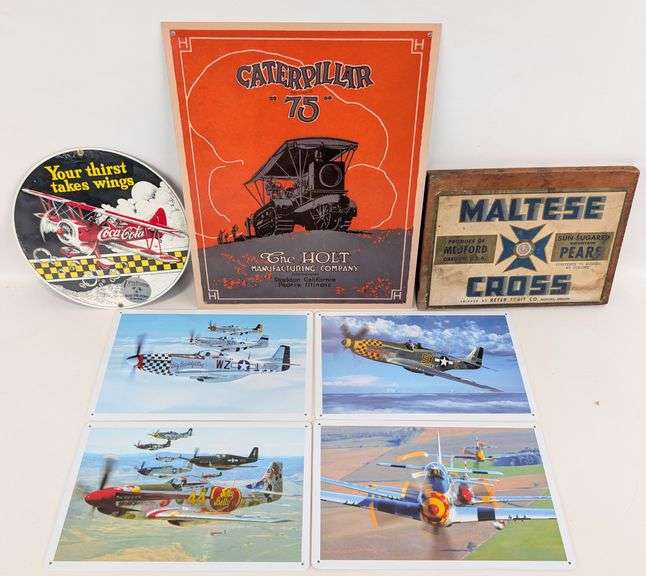 Reproduction Caterpillar, Coca-Cola, and Plane Signs - Kraft Auction ...