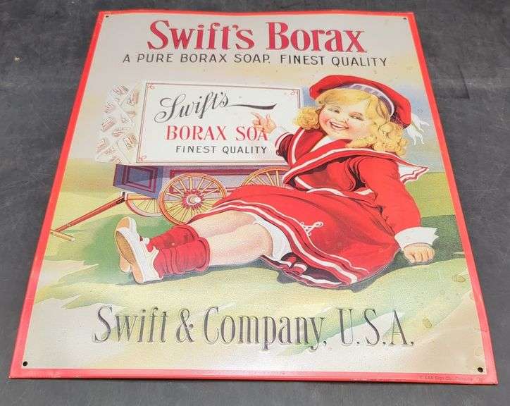 (V) Metal advertising Swift's Borax sign - Kraft Auction Service, LLC