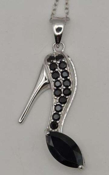 (A) JTV Sterling Silver High Heel Pendant With Black Onyx Gemstones ...