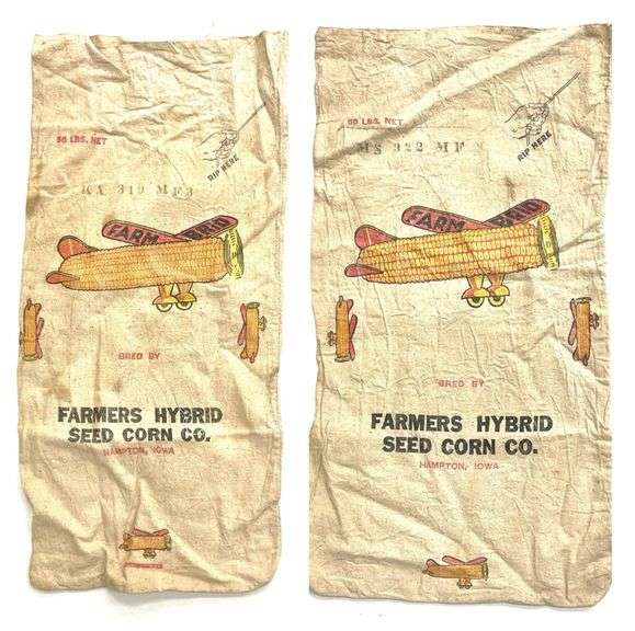 (2) Seed Corn Sack Farmers Hybrid Hampton Iowa - Kraft Auction Service, LLC