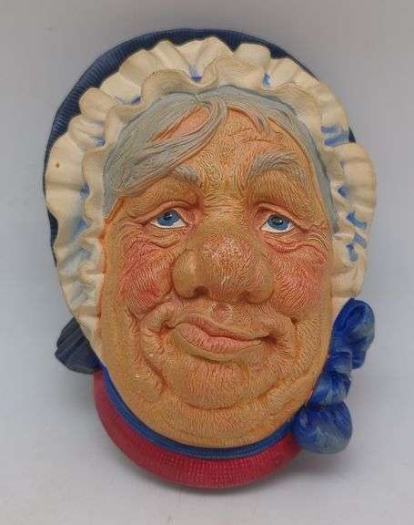 (B) Vintage Blossoms Chalkware "Sarah Gamp" wall plague - Kraft Auction ...