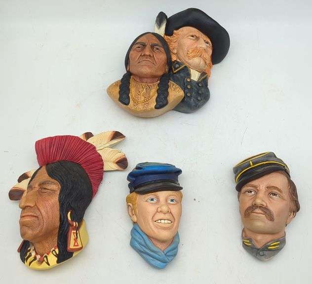 (B) Vintage Blossoms Chalkware Heads " Drummer Boy" " civil war soldier ...