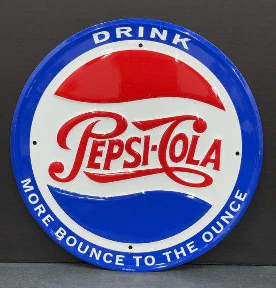 (AN) Round Pepsi-Cola Embossed Tin Sign - Kraft Auction Service, LLC