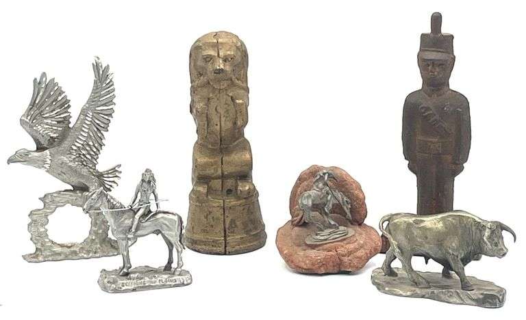 (6) Vintage Cast Iron And Pewter Sculptures - Kraft Auction Service, LLC