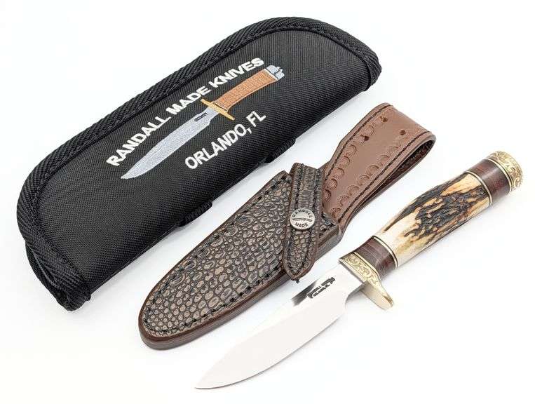 Randall Model 26 Custom Engraved Stag Pathfinder w/ Crocodile Skin ...