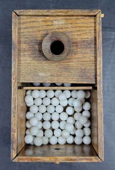 (E) Fraternal "Black Ball" Ballot Voting Box With White Glass Marbles ...