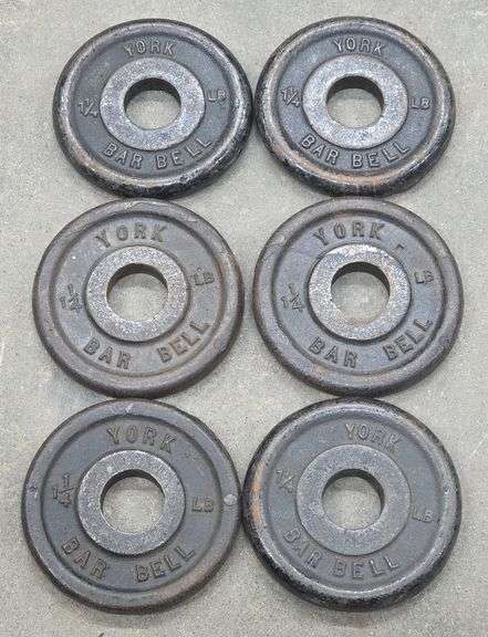 (U) Set Of Six York Barbell 1-1/4lb Weight Plates - Kraft Auction ...