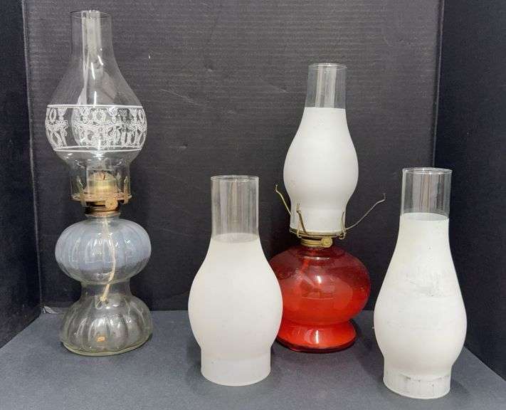 (F) Hurricane Lamp Bases And Glass Chimneys - Kraft Auction Service, LLC