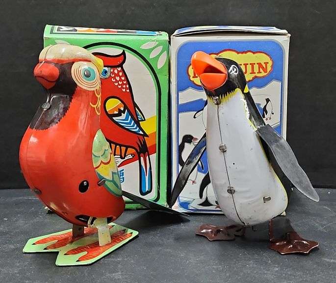 (AG) Vintage Blic Tin Litho Parrot & Penguin - Kraft Auction Service, LLC