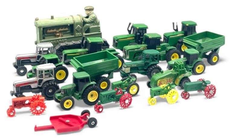 (20) Assortment Of Toy Tractors And Farming Tools John Deere, Hubley ...