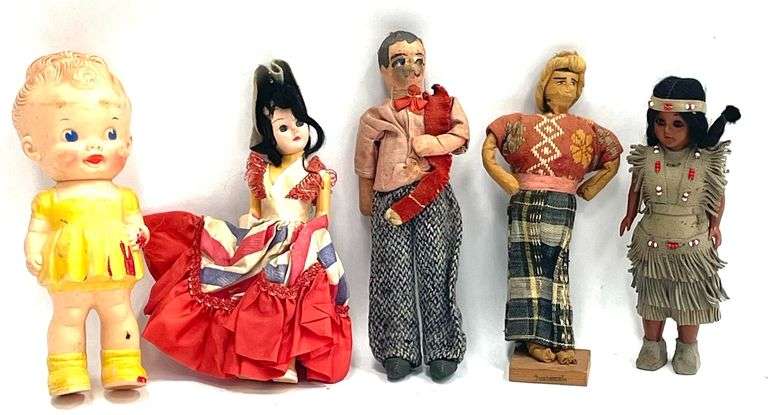 (5) 1950s Ruth E Newton Sun Rubber CO. Squeak Doll And Assortment Of ...