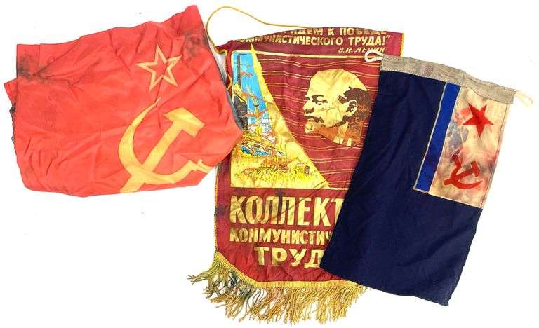 (3) Soviet Union & Navy Flag Vladimir Ilyich Lenin - Kraft Auction ...