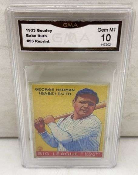 (AB) Graded 1933 Babe Ruth Goudey Baseball Trading Card GMA GEM MT 10 ...