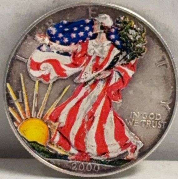 (KK) 2000 Painted Silver Eagle Dollar Coin 1 OZ - Kraft Auction Service ...