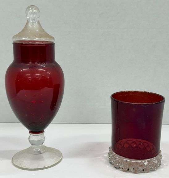 (G) Anchor Hocking Royal Ruby Red Apothecary Jar & Ruby Red Glass ...