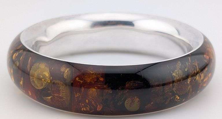 Vintage Sterling Polish Amber Bangle Bracelet - Kraft Auction Service, LLC