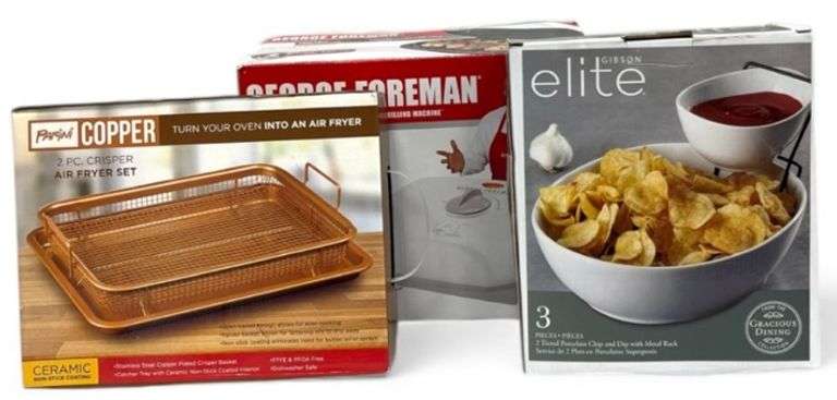 (3) Crisper Air Fryer Set, 2-Tier Porcelain Chip And Dip Server Set ...