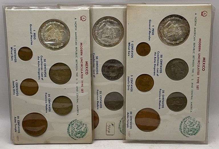 (E) THREE Mexico Modern Uncirculated Coin Type Sets Silver - Kraft ...