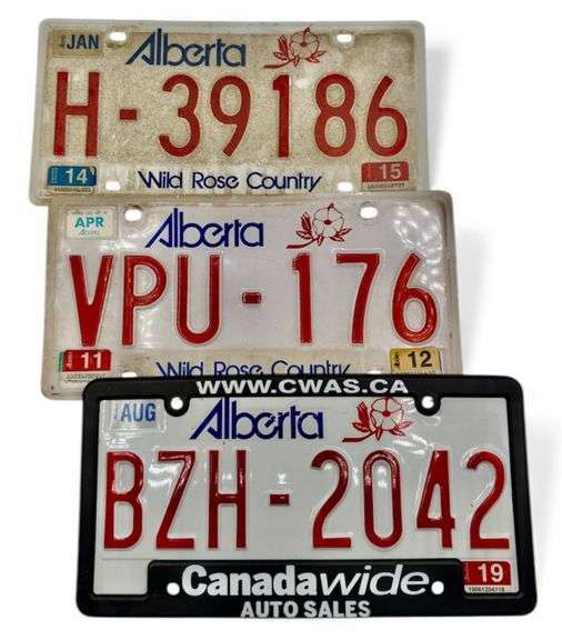 (3) Alberta Canada License Plates - Kraft Auction Service, LLC