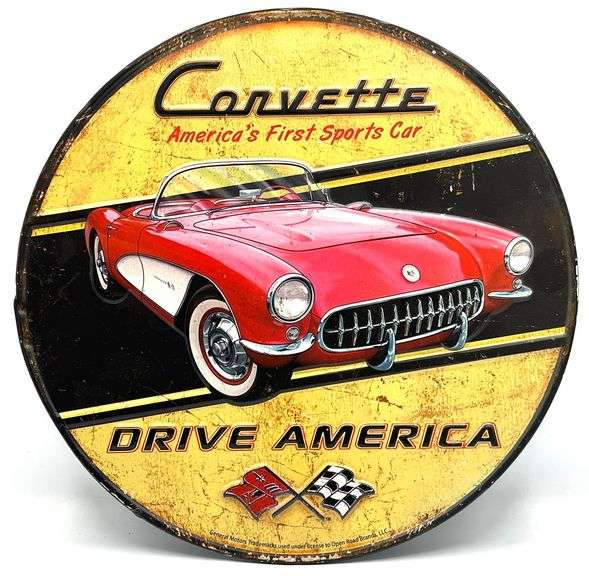 SS Round Corvette America's First Sports Car Drive America Embossed Tin ...