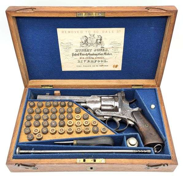Cased Engraved Belgian Large Frame .45 Cal Top Break Revolver - Kraft ...