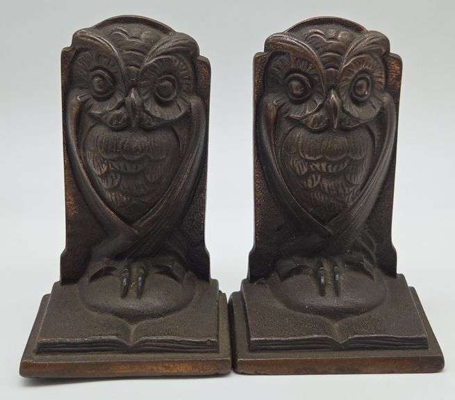 (E) Solid Bronze Art Deco Owl Bookend Pair - Kraft Auction Service, LLC