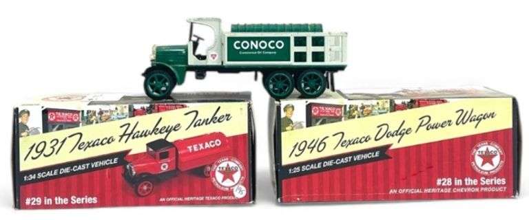 (3) 1:34 & 1:25 Texaco Die-Cast Collectables & Conoco Metal Truck Piggy ...