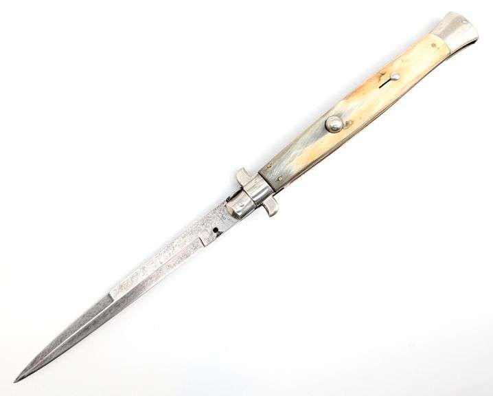 Latama 13in Flat Guard Horn Handle Stiletto Pick Lock Switchblade Knife ...