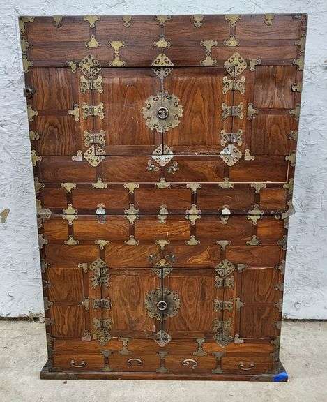 (E) Korean Elm Tansu Style Stacked Chest W/ Brass Accents - Kraft ...