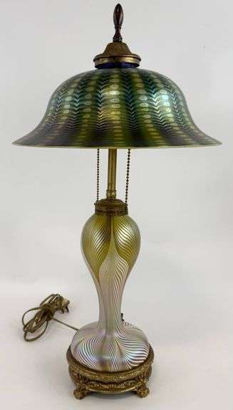 Signed Quezal Art Glass Table Lamp - Kraft Auction Service, LLC