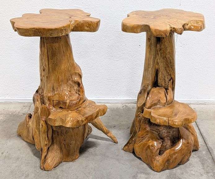 Pair of Teak Wood Tree Root End Tables - Kraft Auction Service, LLC