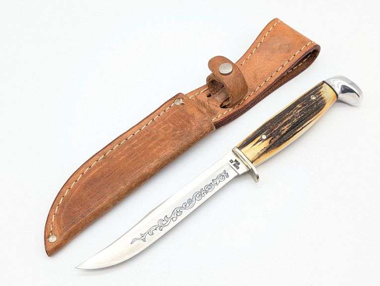 1977 Case XX Blue Scroll Stag 516-5 Fixed Blade w/ Sheath - Kraft ...