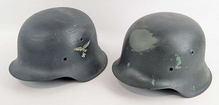 (2) Refinished WWII German M42 Helmet Shells - Kraft Auction Service, LLC