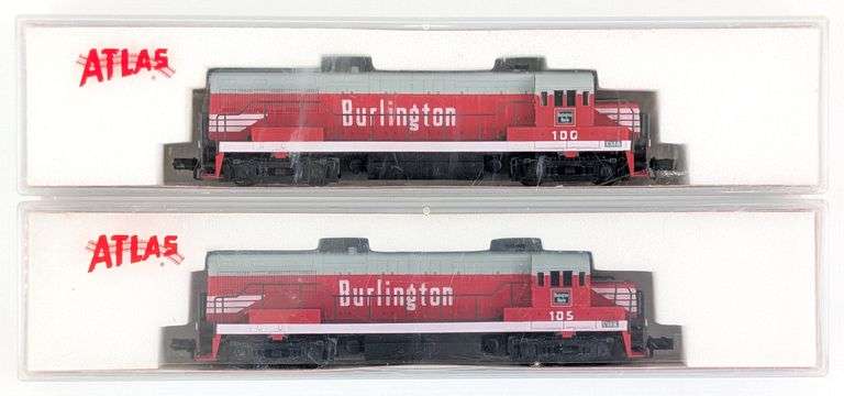 Atlas N Scale Burlington Route #105 & #100 Engines - Kraft Auction ...