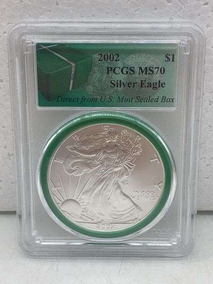 (BC) Graded 2002 Silver Eagle $1 Dollar Coin PCGS MS70 - Kraft Auction ...
