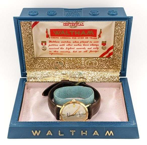 Men's 14K Gold Waltham Incabloc Wristwatch In Box - Kraft Auction ...