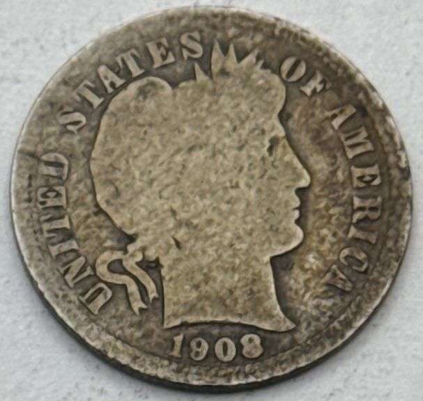 Silver 1908 Barber Dime Coin - Kraft Auction Service, LLC