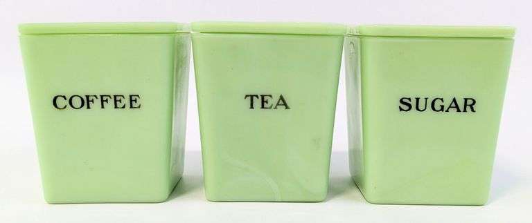 3 Pc Original 1930's Jadeite Kitchen Canister Set - Kraft Auction ...